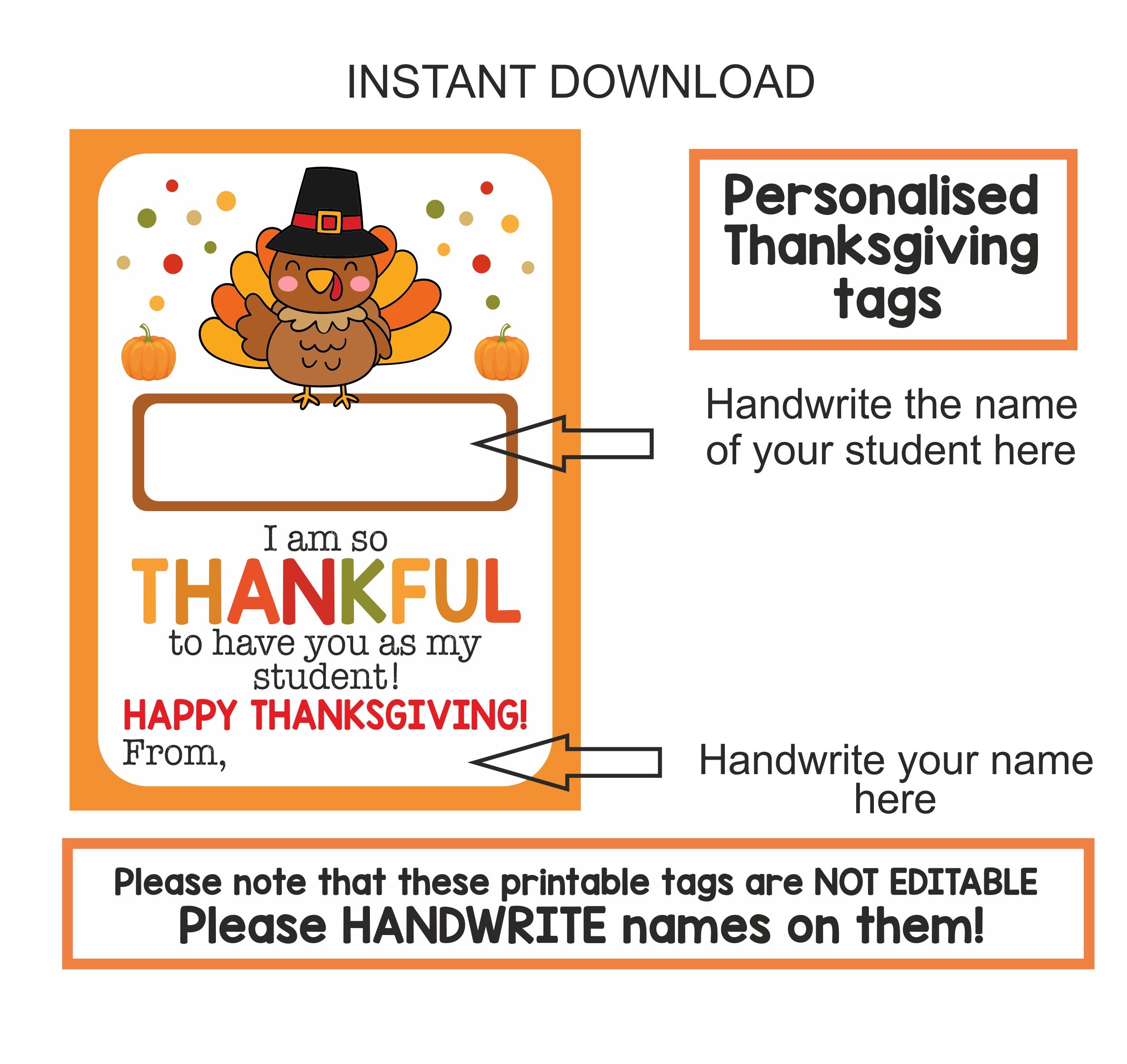 Thanksgiving Student Gift Tag Printable / Thanksgiving Students Gifts ...