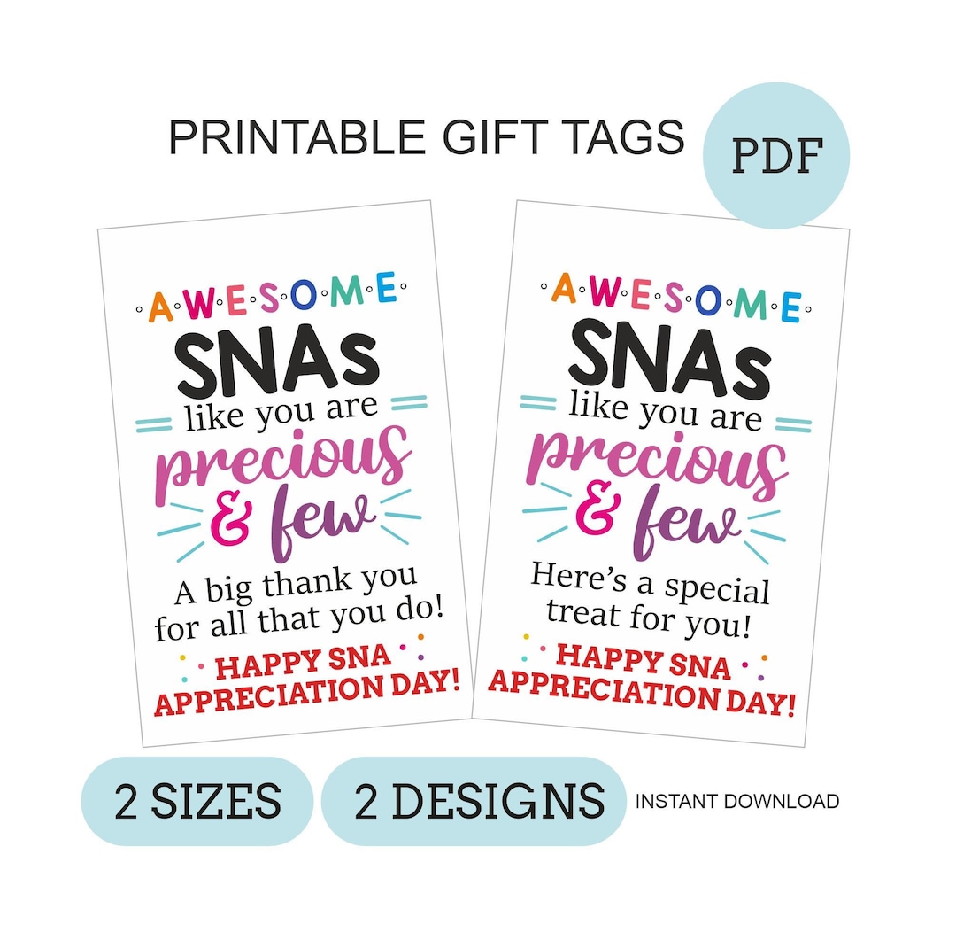 SNA Day Thank You Tags Printable / SNA Day Treat Tags / Special Needs ...