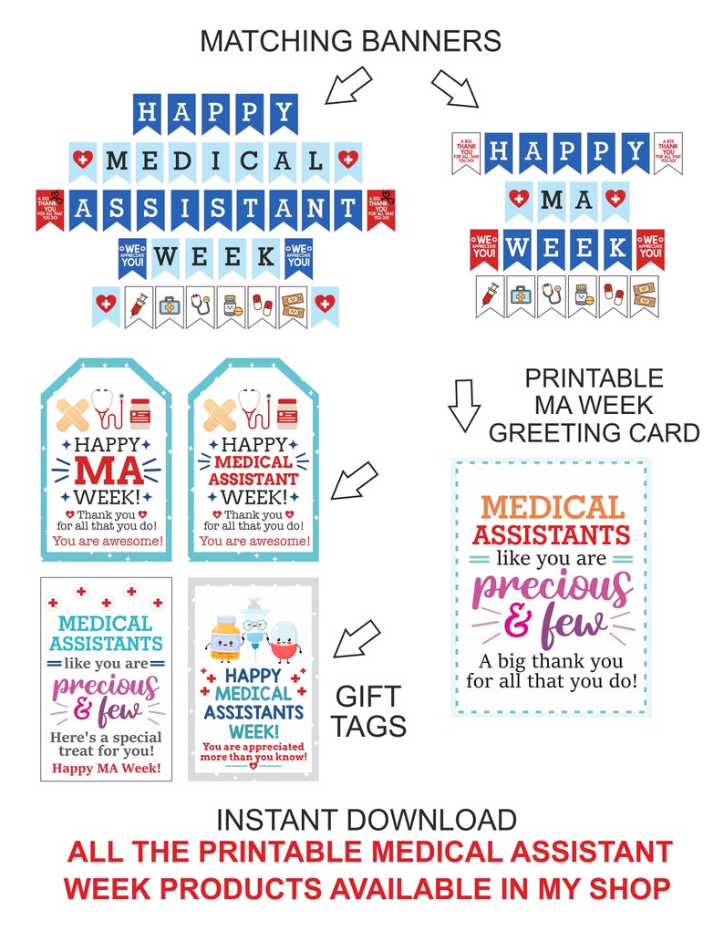 MA Week Tag Printable / Medical Assistant Week Gift Tags / Happy Ma ...