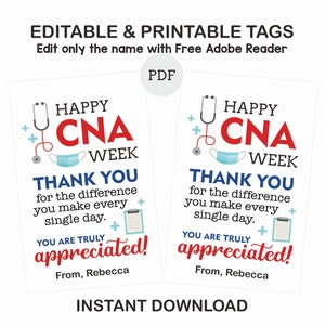 Editable CNA Week Tags Printable / CNA Thank You Tags / CNA Week Thank ...