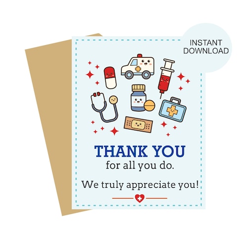 Instant Download Nurse Thank You Card Printable Doctor - Etsy