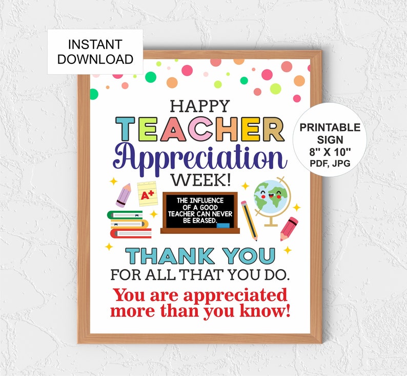 Teacher Appreciation Sign Printable / Teacher Appreciation Week Gifts ...