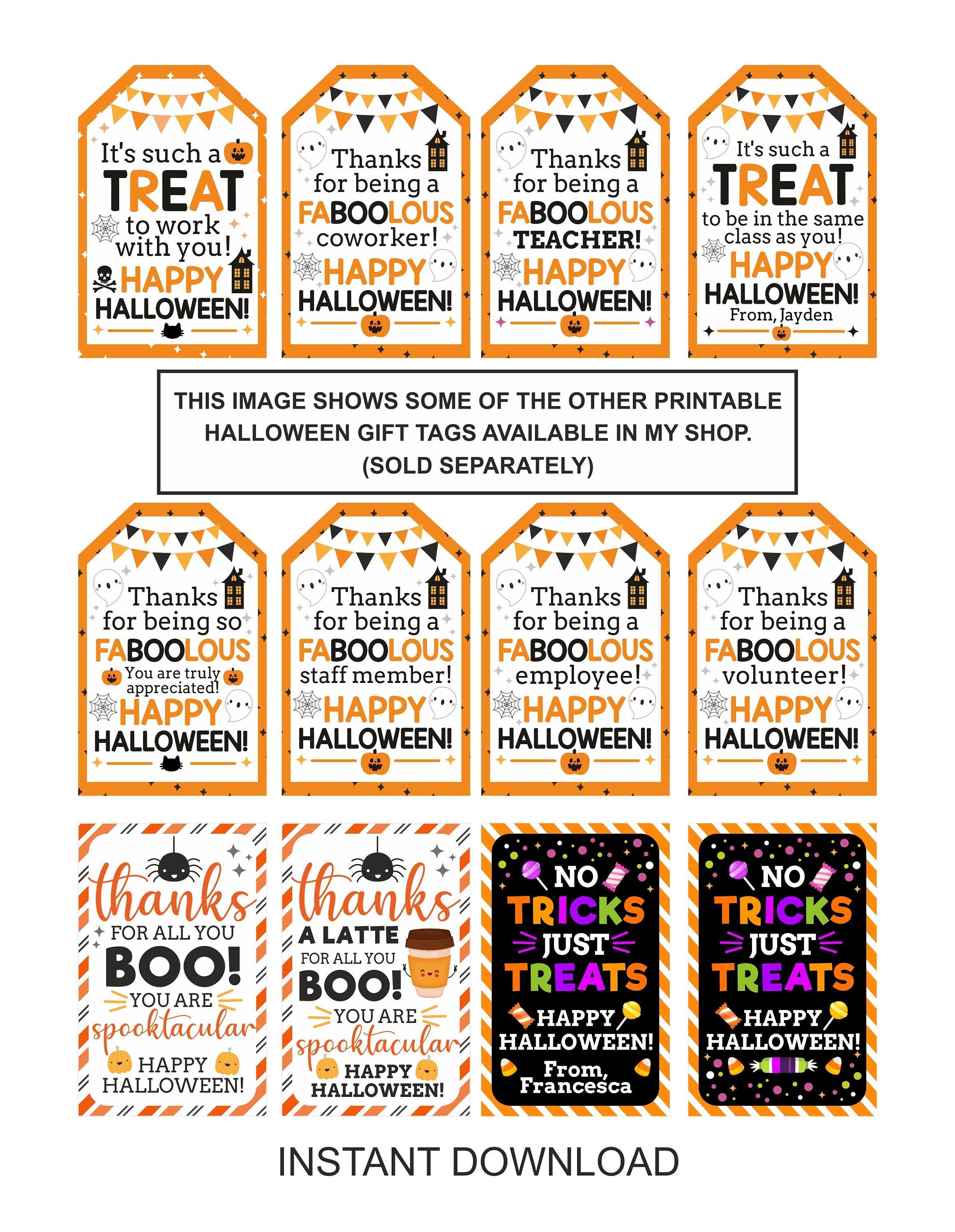 Halloween Appreciation Tag Printable / Staff Appreciation / Employee ...