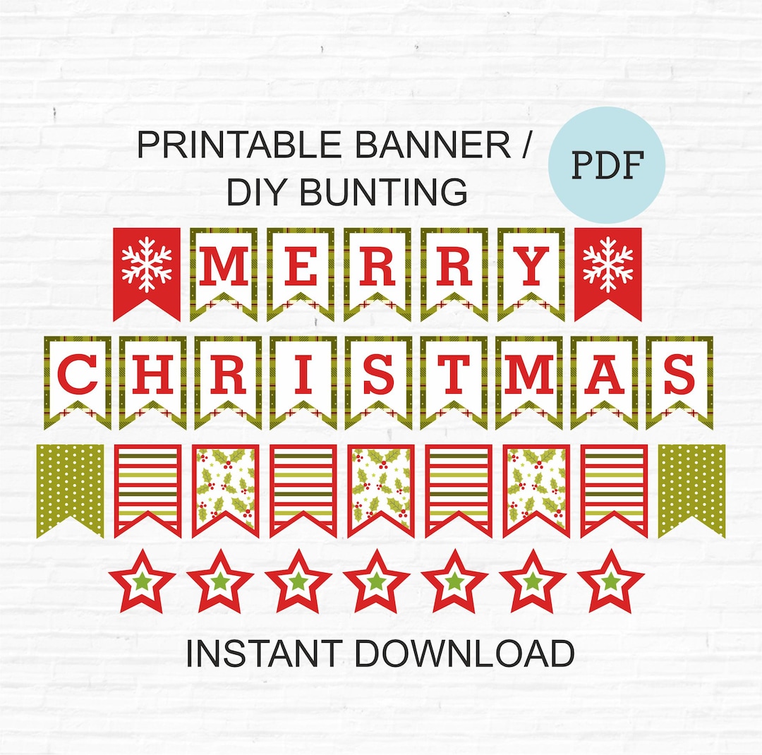 Merry Christmas Banner Printable Red and Green / Merry Christmas ...