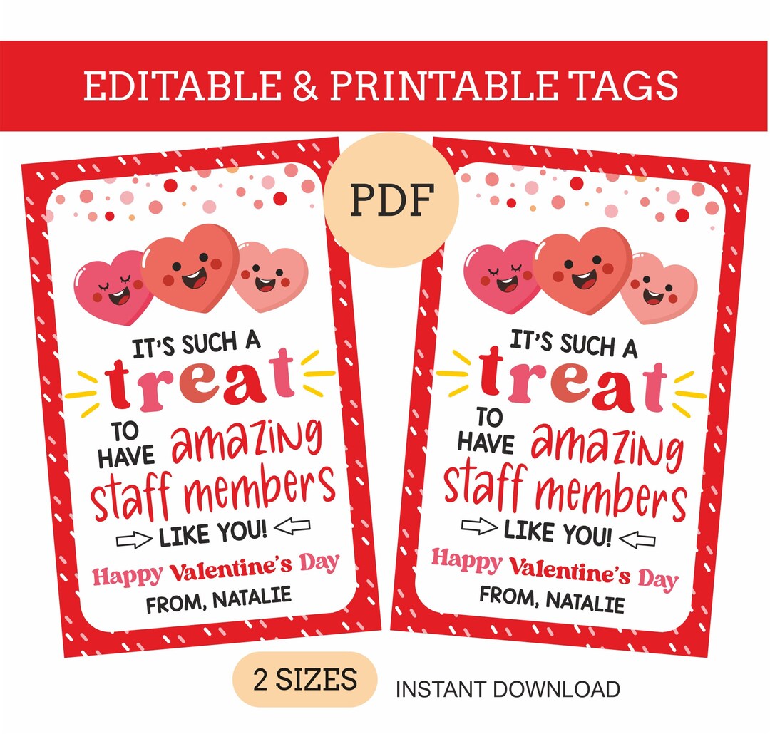 Editable Valentine Staff Members Gift Tags Printable / Valentine Tags ...