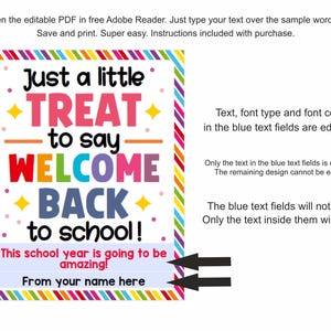 Editable Welcome Back to School Treat Sign Printable / Back to School ...