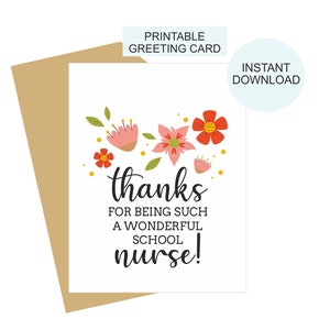 School Nurse Thank You Card Printable / School Nurse Card / School ...