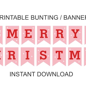 Pink Christmas Banner Printable / Pink Christmas Bunting / Pink Merry ...
