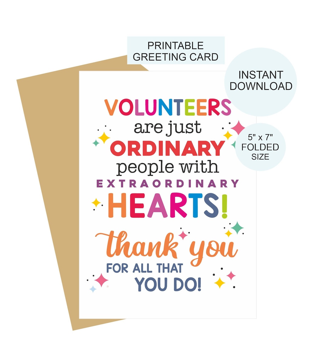 Volunteer Card Printable / Volunteer Thank You Card / Volunteer ...