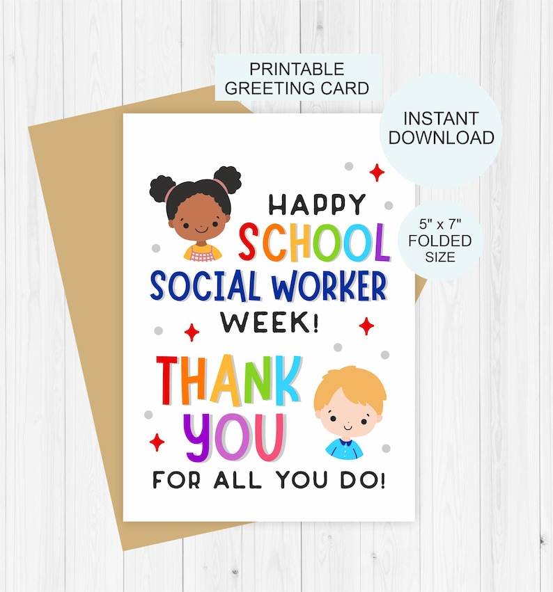 School Social Work Week Card Printable / School Social Worker Thank You ...