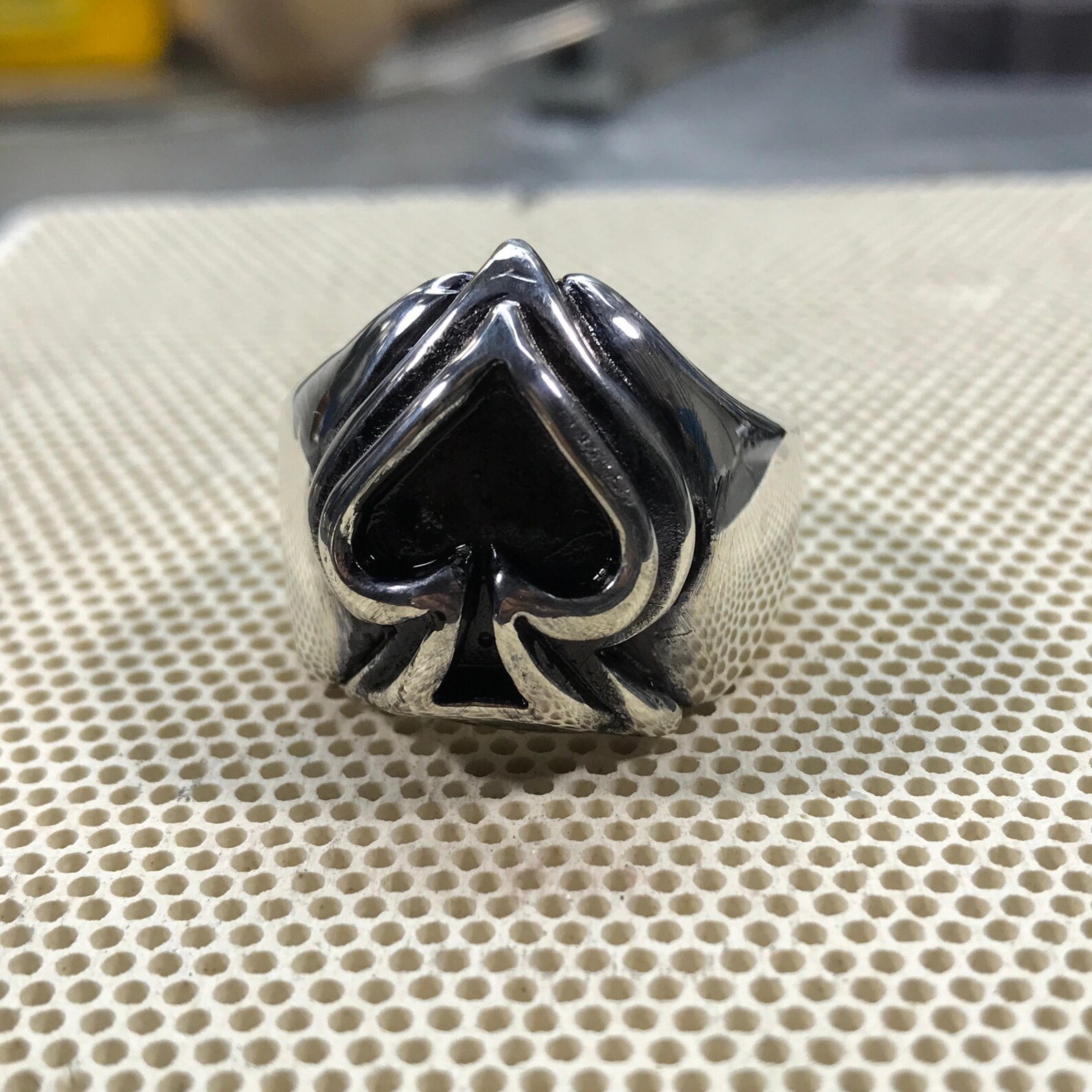 Stacked Spade Sterling Silver Skull Ring Skull Ring Biker Ring Men's ...