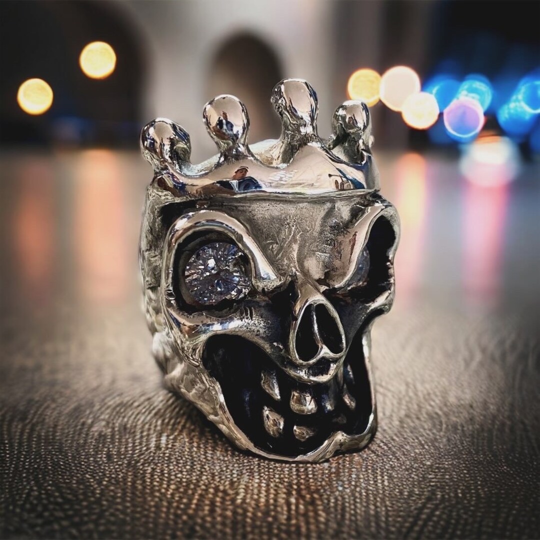 KING SINISTER W/ 1.34 Ct Stone Eyes Silver Ring Skull Ring Biker Ring ...