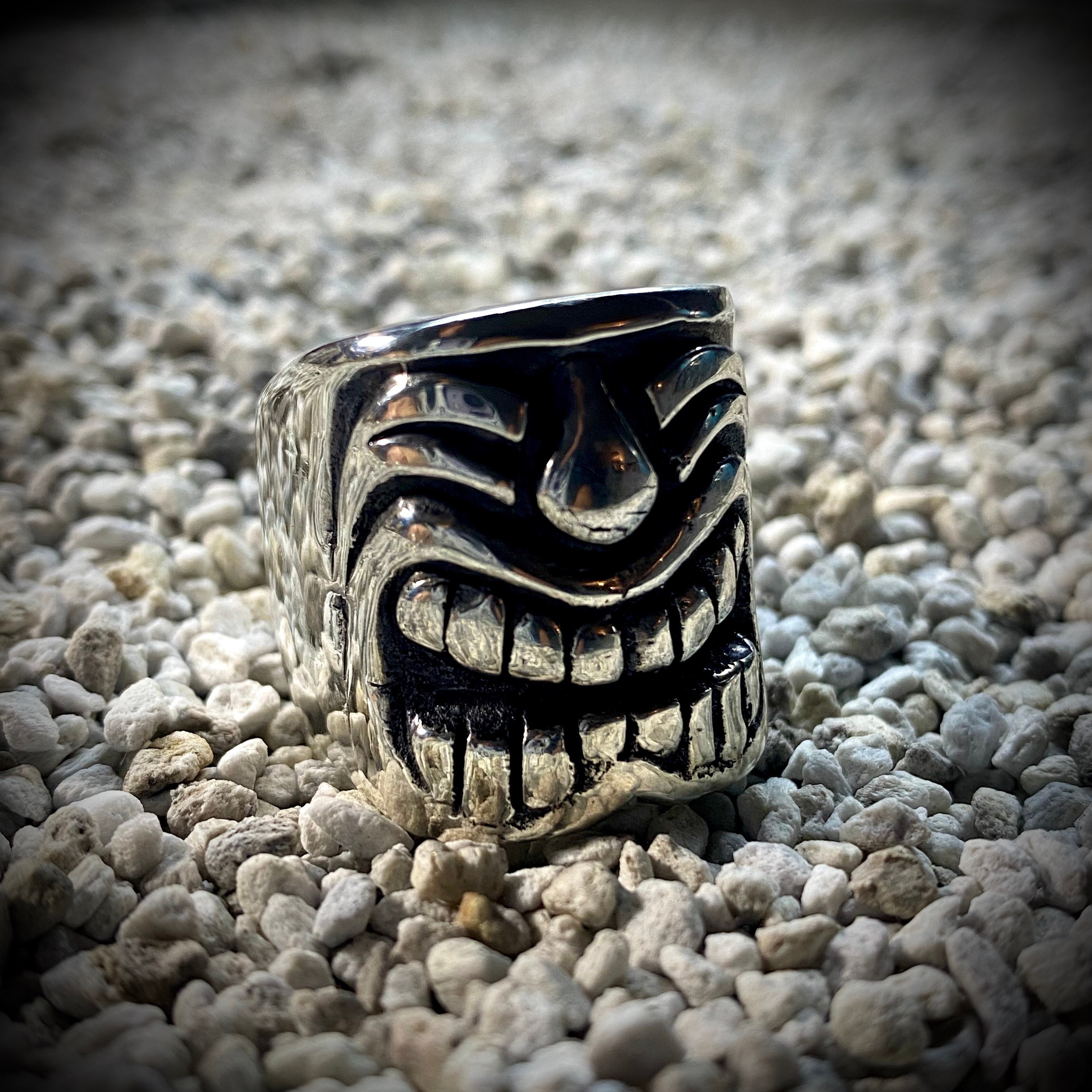 TIKI SCREAMER Sterling Silver Skull Ring Skull Ring Biker | Etsy