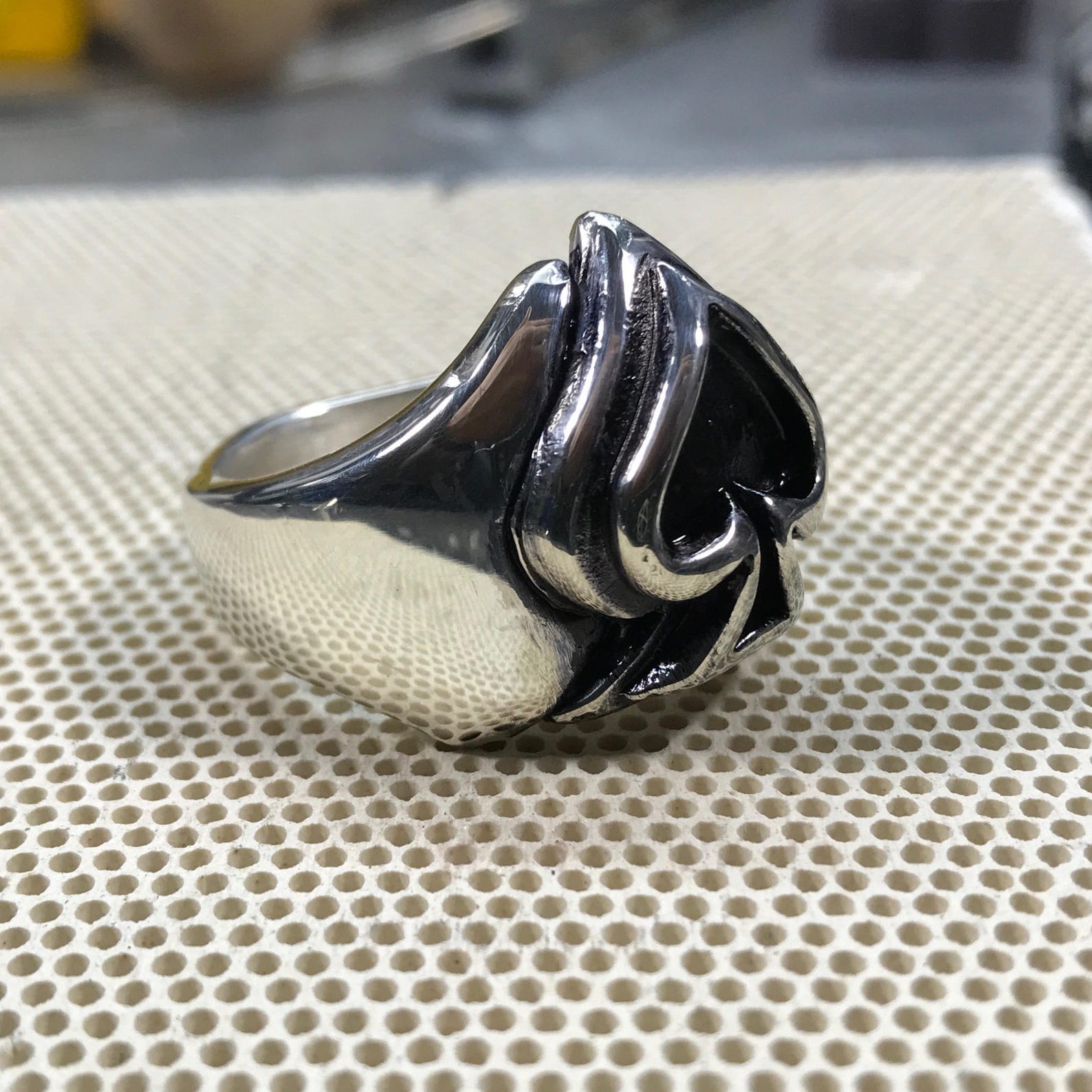 Stacked Spade Sterling Silver Skull Ring - Skull Ring - Biker Ring ...