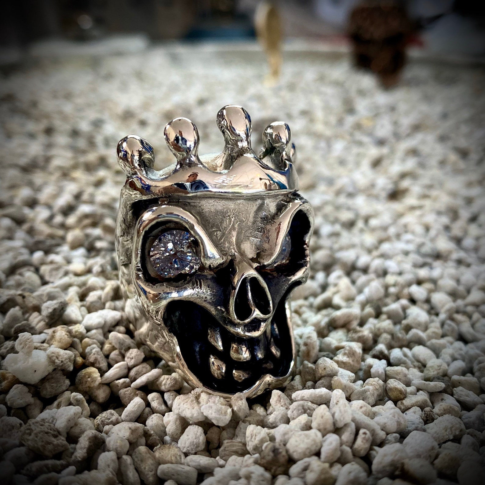 KING SINISTER w/ 1.34 ct stone eyes Silver Ring Skull | Etsy