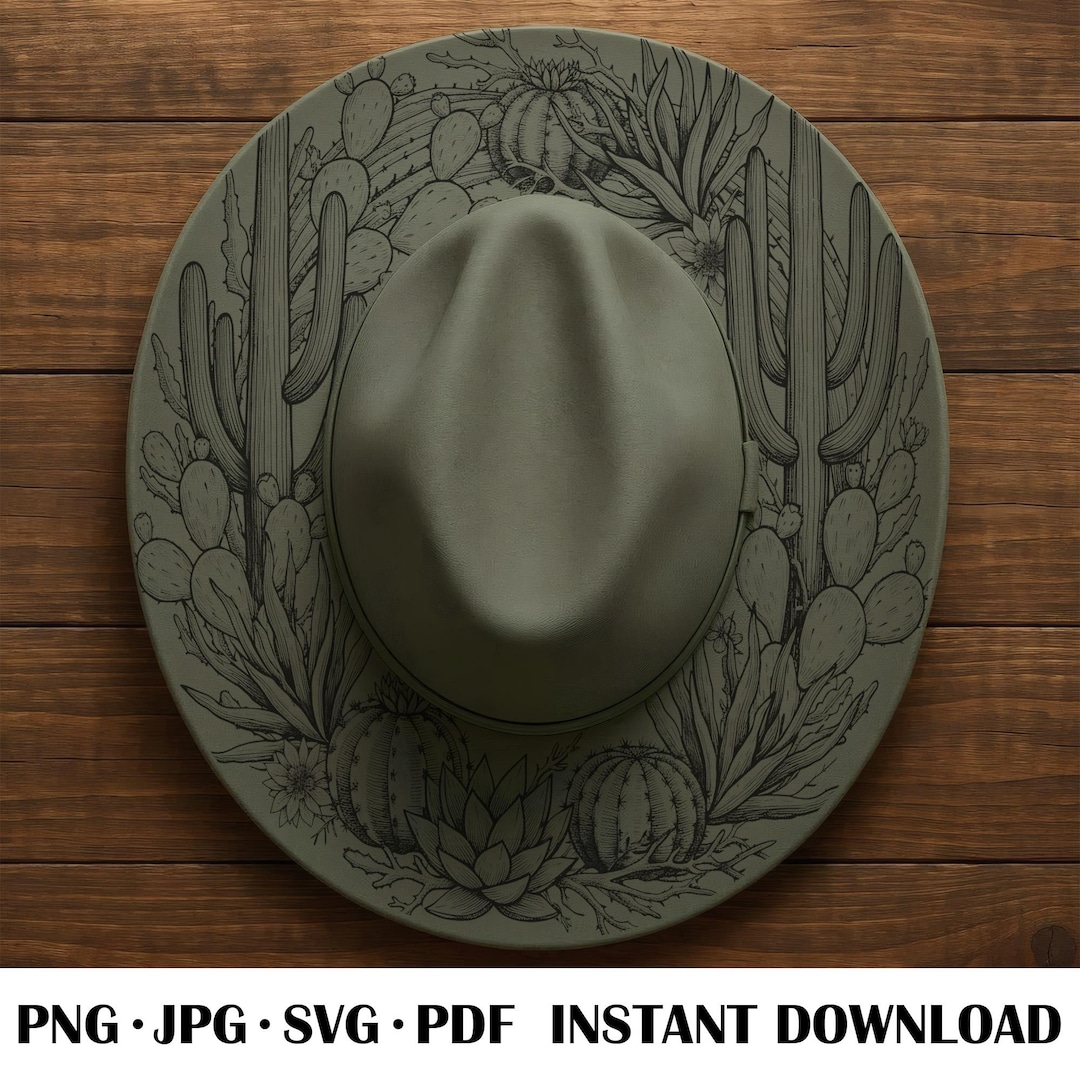 Texas Cactus Wide Brim Hat, Laser Hat Burning Design, Digital Download ...