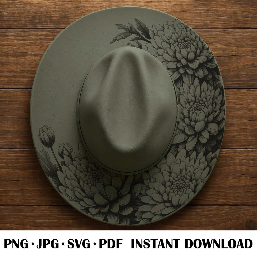 Floral Flowers Wide Brim Hat, Laser Hat Burning Design, Digital ...