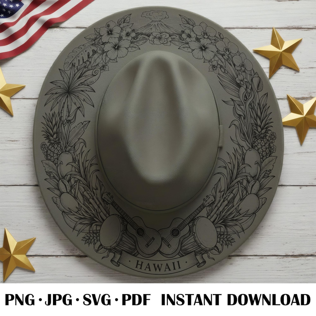 Hawaii State USA Wide Brim Hat, Laser Hat Burning Design, Digital ...