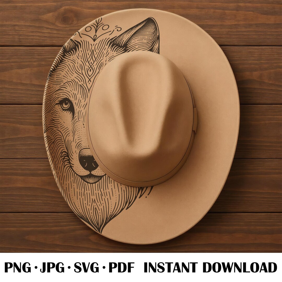 Wolf Wide Brim Hat Design, Laser Hat Burning Design, Digital Download ...