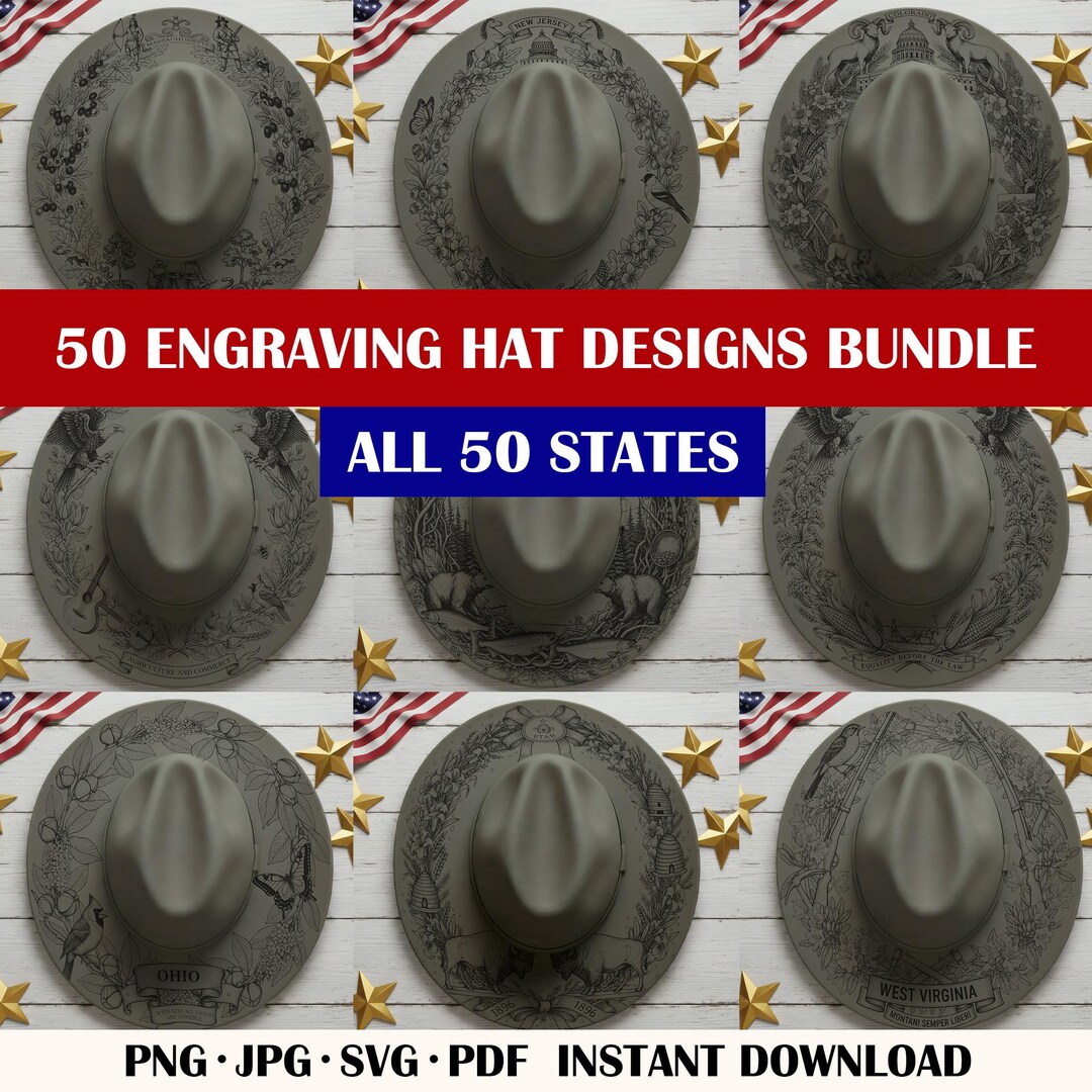 All 50 States USA Wide Brim Hat Bundle, Laser Hat Burning Design ...