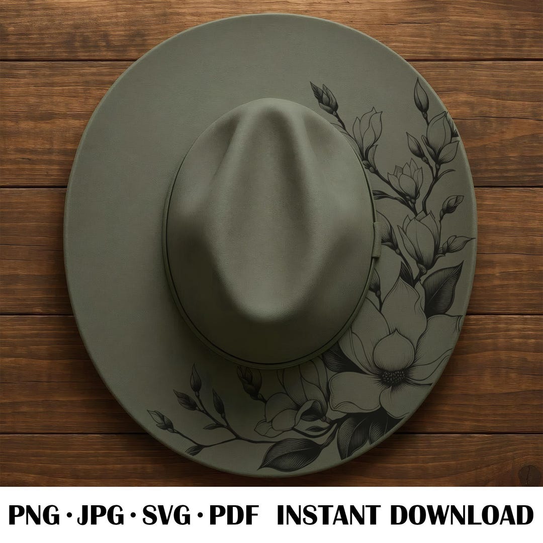 Boho Magnolia Wide Brim Hat, Laser Hat Burning Design, Digital Download ...