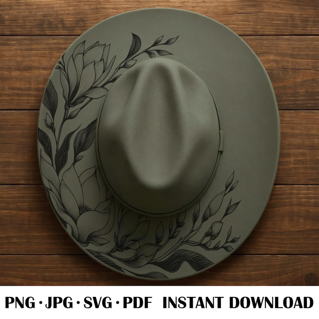 Boho Magnolia Wide Brim Hat, Laser Hat Burning Design, Digital Download ...