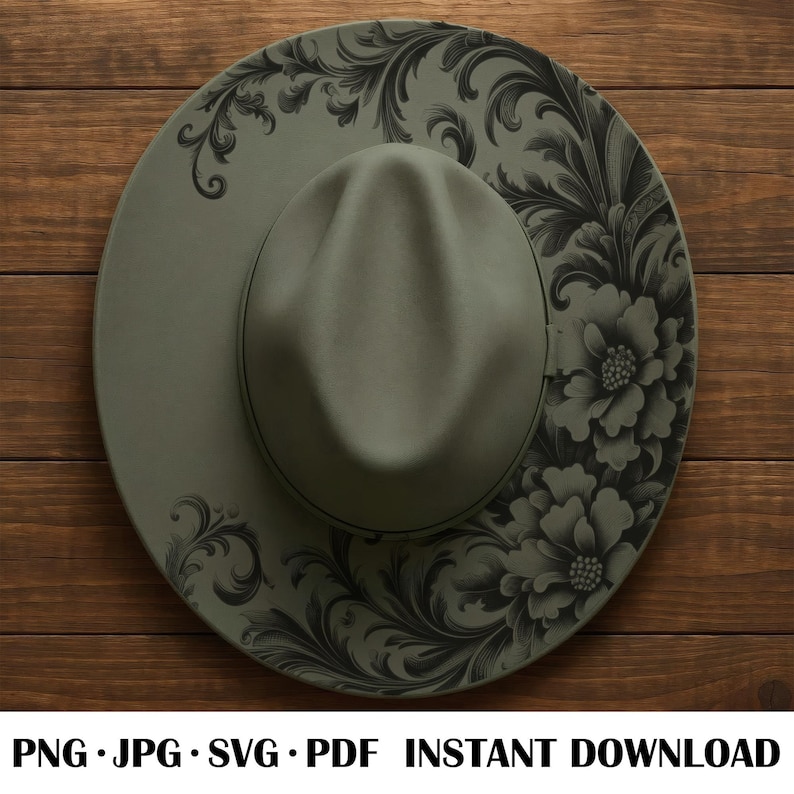 Floral Flowers Wide Brim Hat, Laser Hat Burning Design, Digital ...