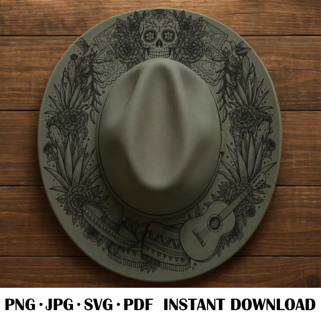 Mexico Style Wide Brim Hat, Laser Hat Burning Design, Digital Download ...