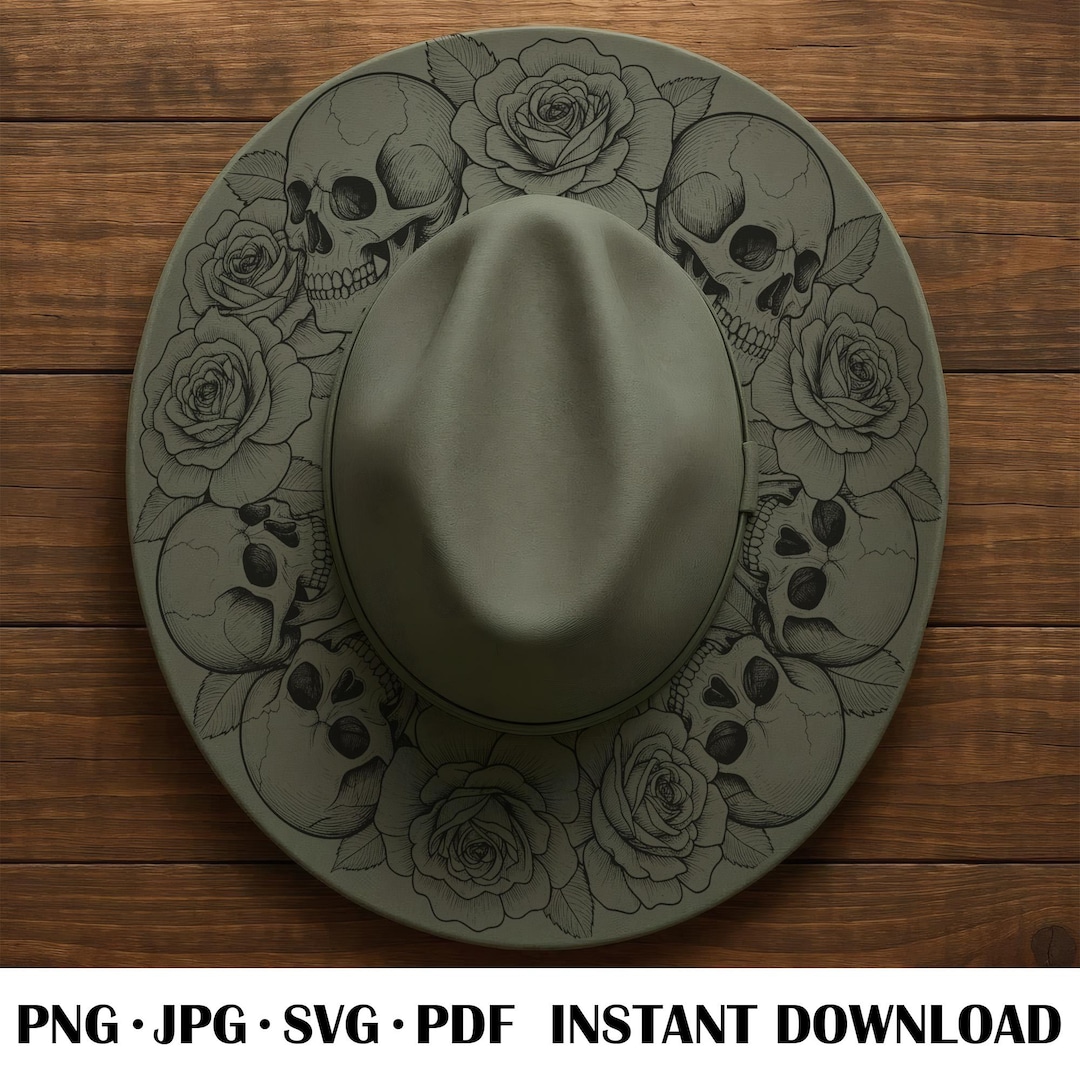 Vintage Scull and Roses Wide Brim Hat, Laser Hat Burning Design ...