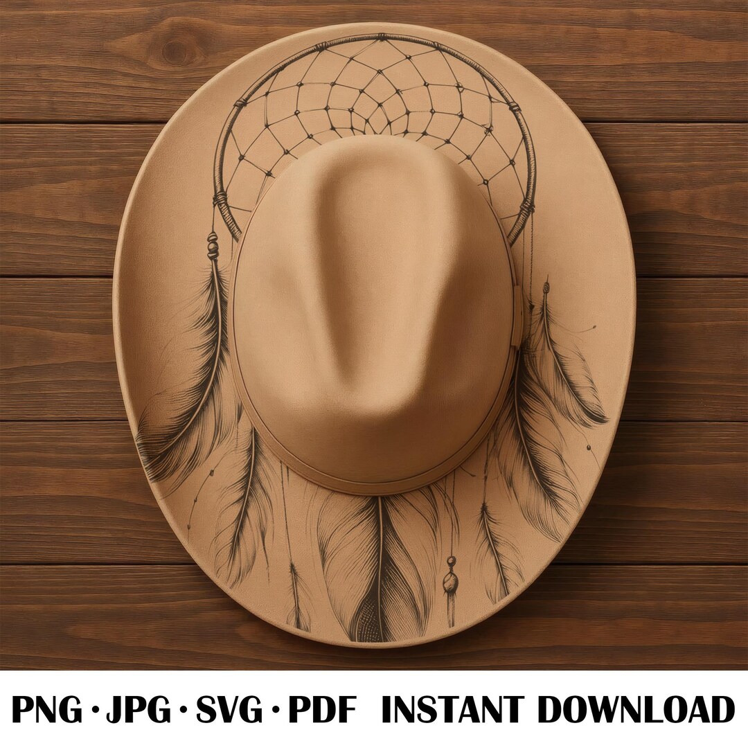 Boho Dream Catcher Wide Brim Hat, Laser Hat Burning Design, Digital ...