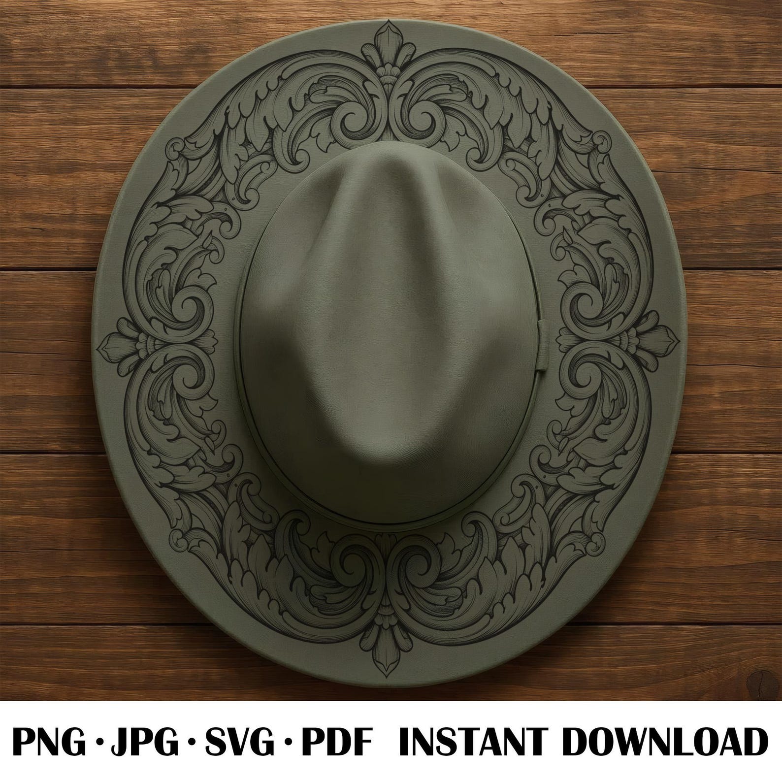 Floral Barocco Wide Brim Hat, Laser Hat Burning Design, Digital ...