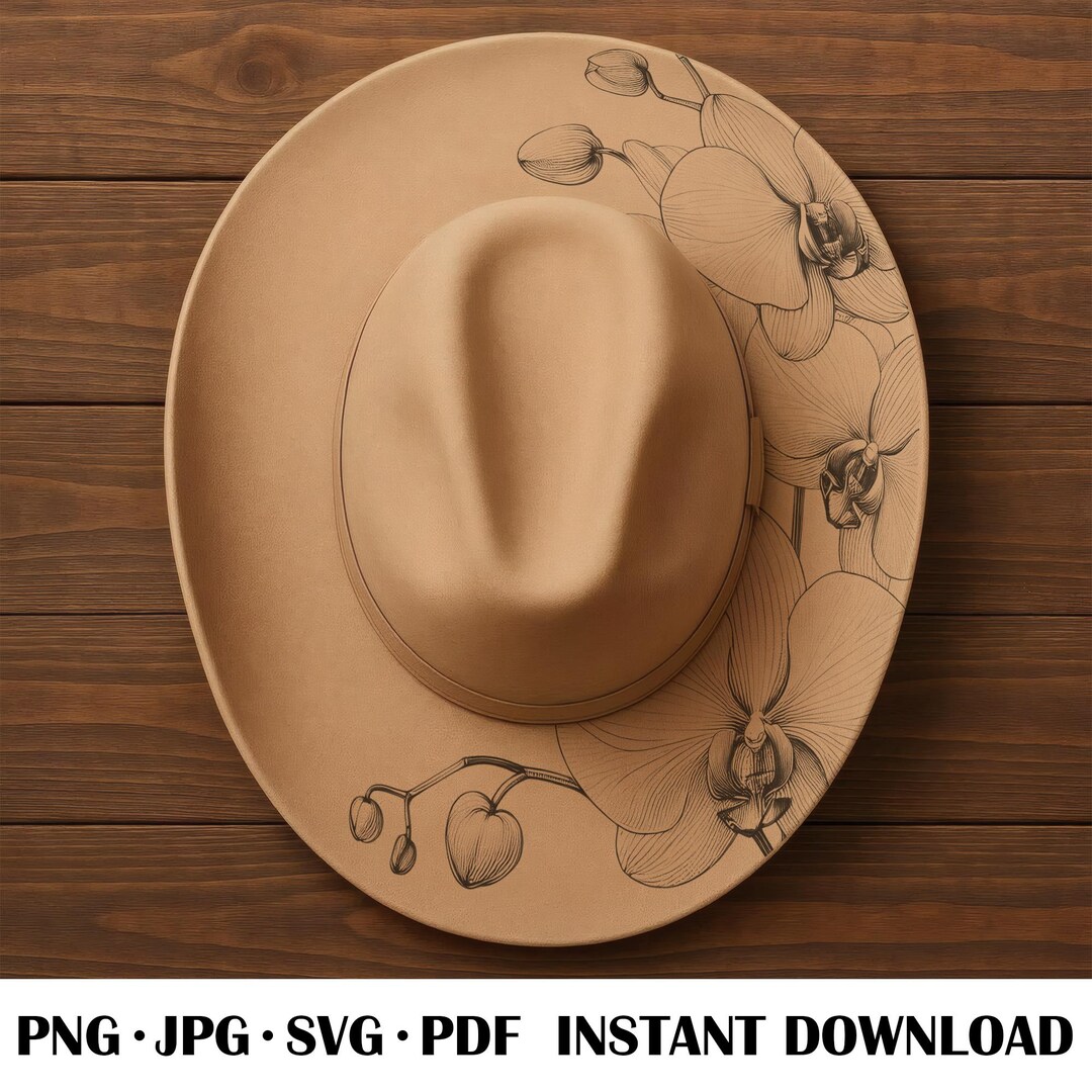 Orchid Flowers Wide Brim Hat, Laser Hat Burning Design, Digital ...