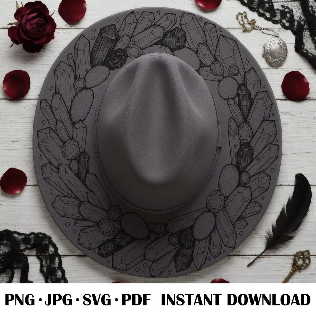 Boho Magic Crystals Wide Brim Hat, Laser Hat Burning Design, Digital ...