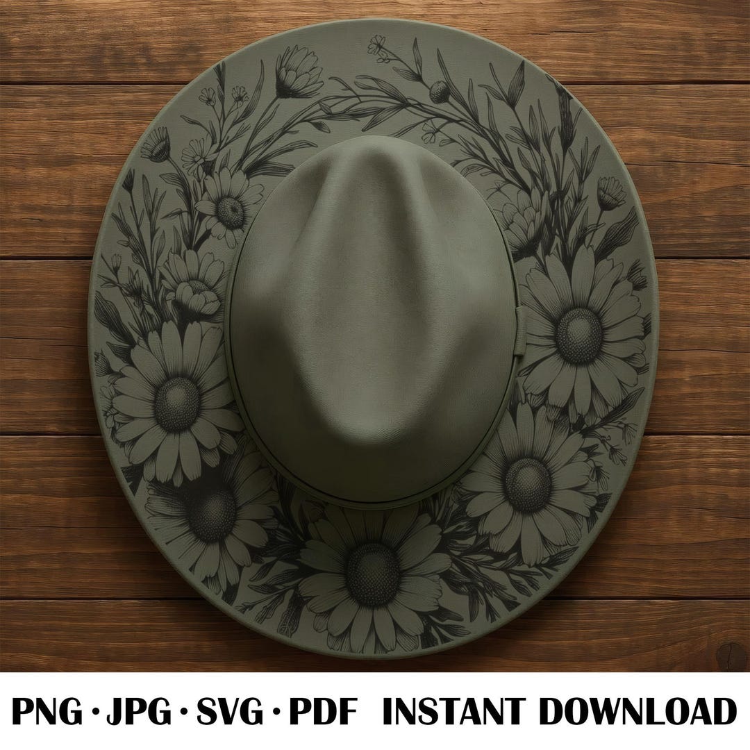 Floral Flowers Wide Brim Hat, Laser Hat Burning Design, Digital ...