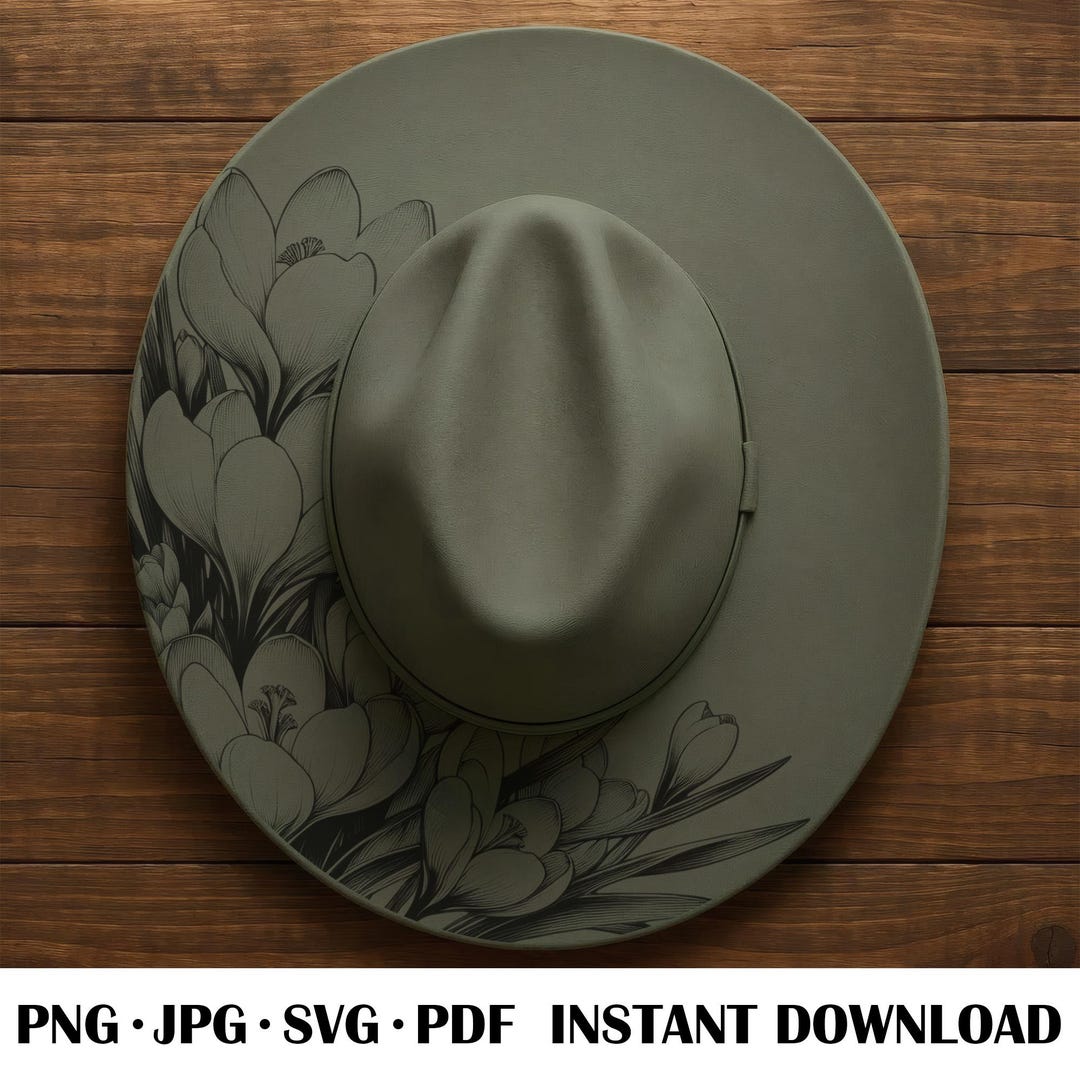 Crocus Floral Flowers Wide Brim Hat, Laser Hat Burning Design, Digital ...