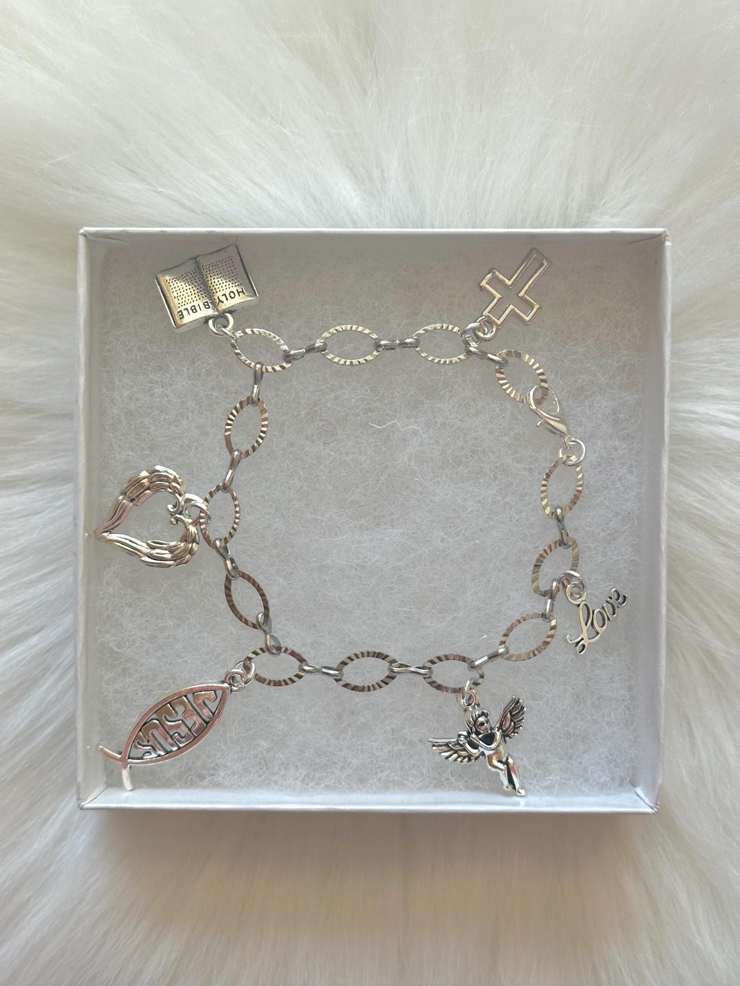 Faith Charm Bracelet | Angel Wings Holy Bible Cross Love Jesus Christ ...