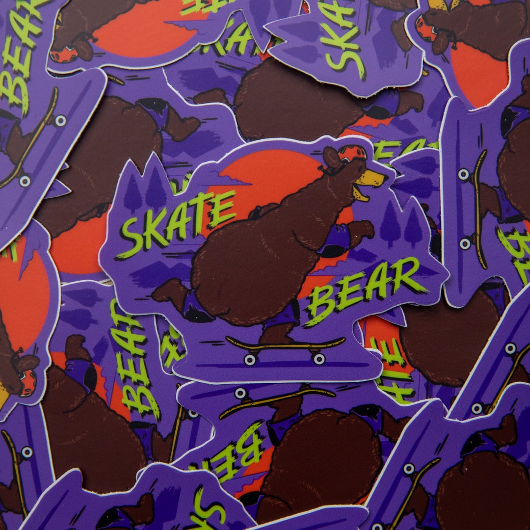 SKATE BEAR // Weatherproof Vinyl Sticker // Water Bottle, Laptop, Car ...