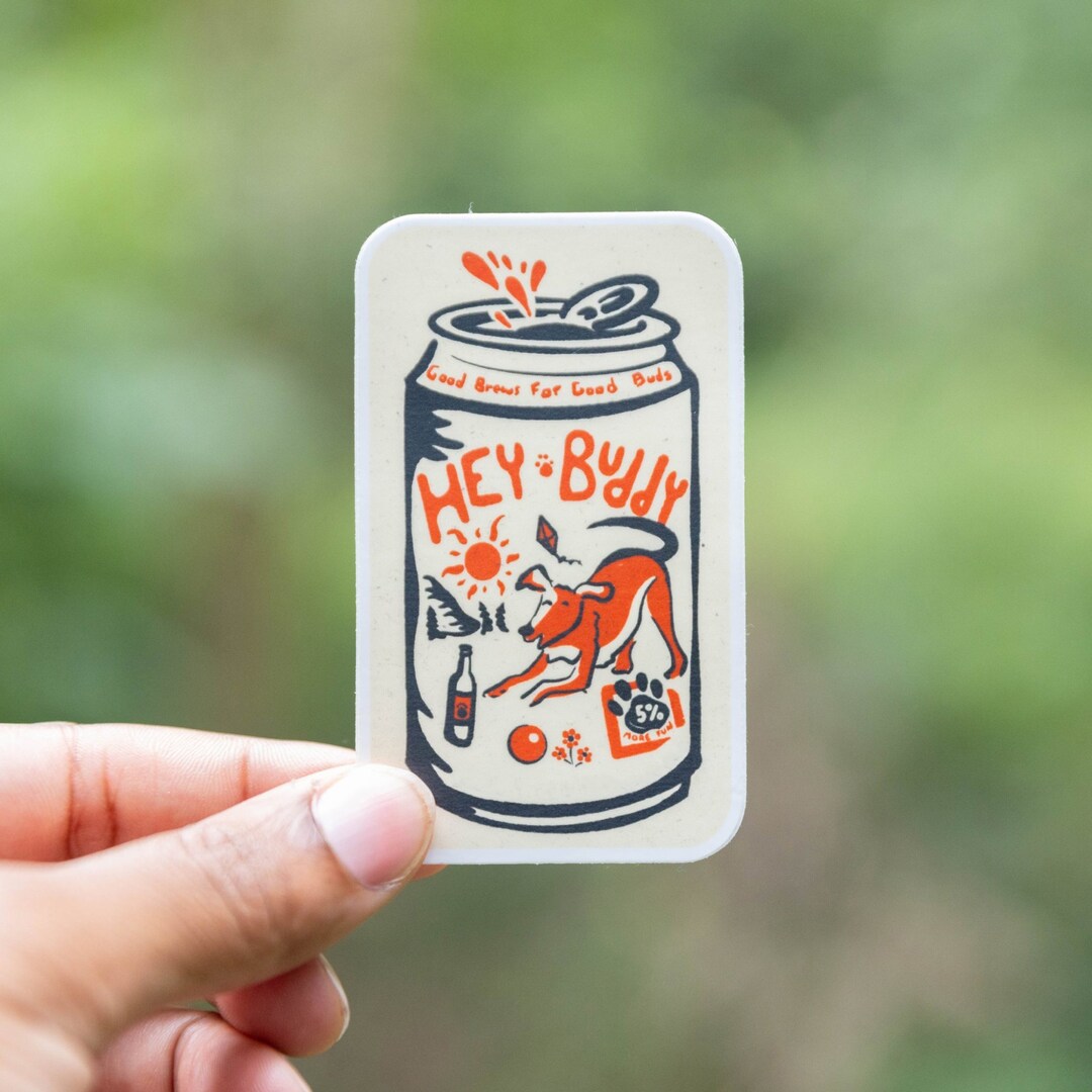 HEY BUDDY Beer // Weatherproof Vinyl Dog Sticker // Water Bottle ...