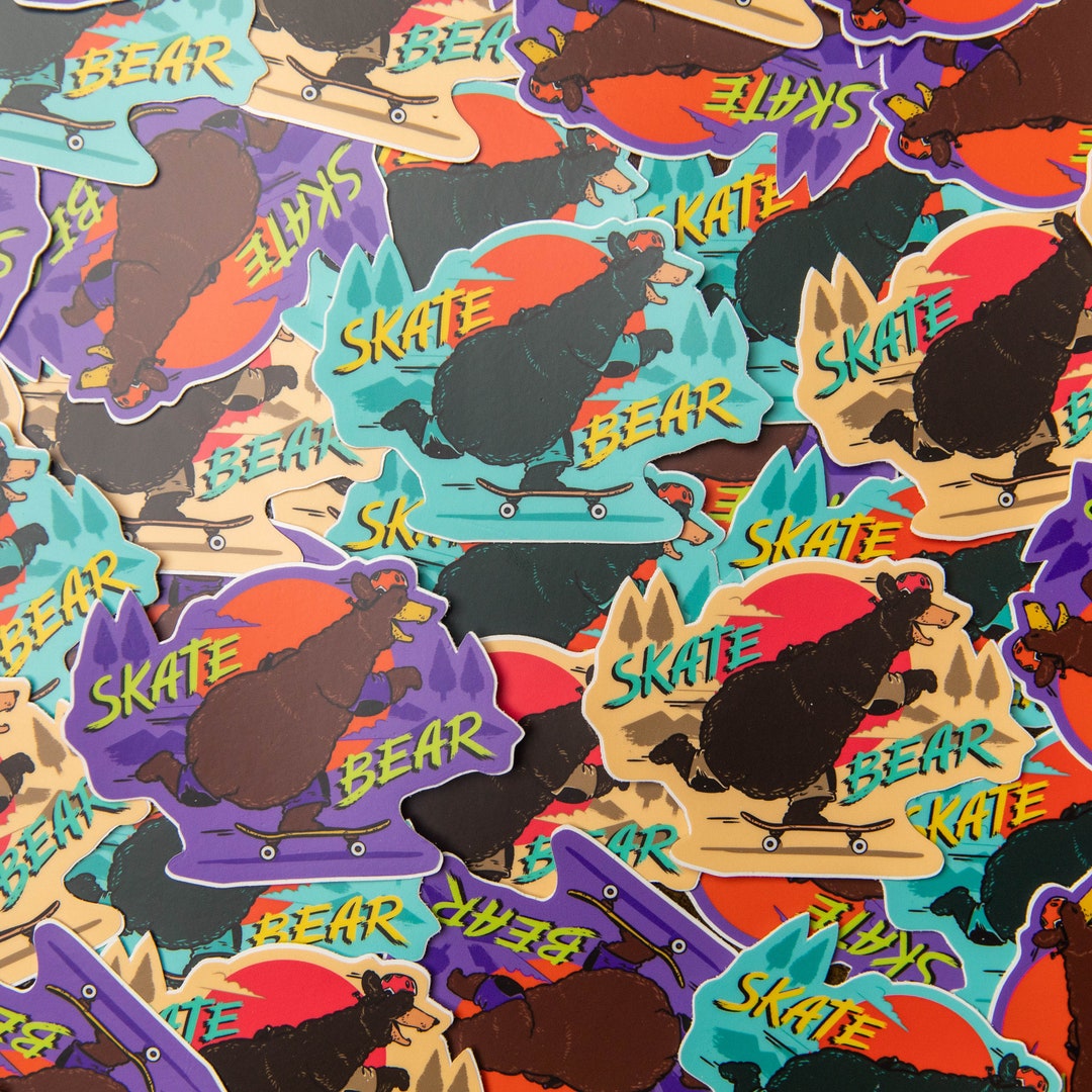 SKATE BEAR // Weatherproof Vinyl Sticker // Water Bottle, Laptop, Car ...