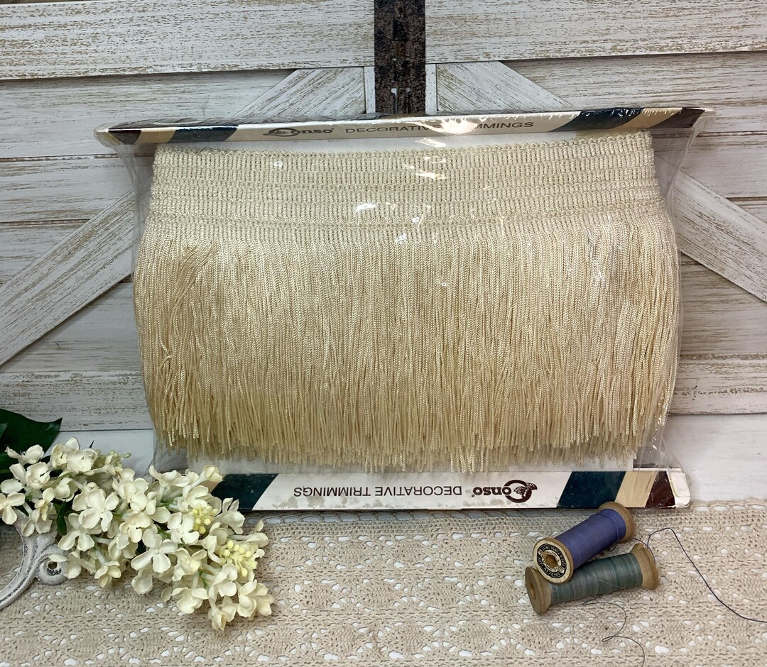 Chainette Fringe, 18 Yards of Vintage Conso 6" Beige Chainette Fringe ...