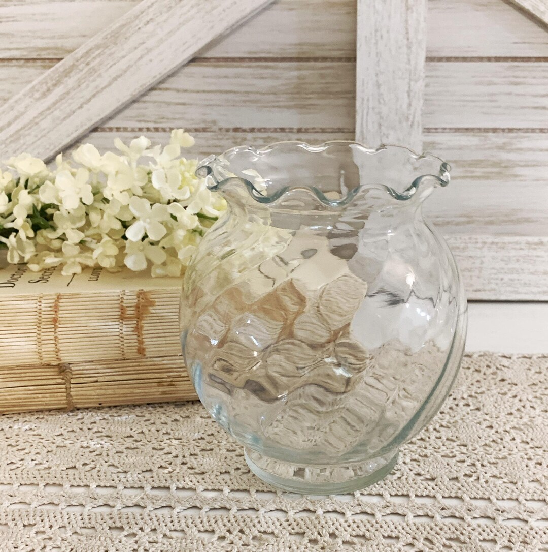 Rose Bowl, Vintage Indiana Glass Ivy Bowl, Optic Pattern W Ruffled Edge ...