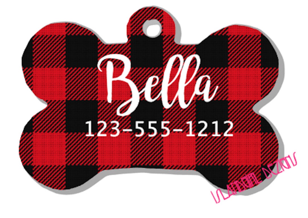Buffalo Plaid Pet ID Tag: Personalized Dog Name Tag - Etsy