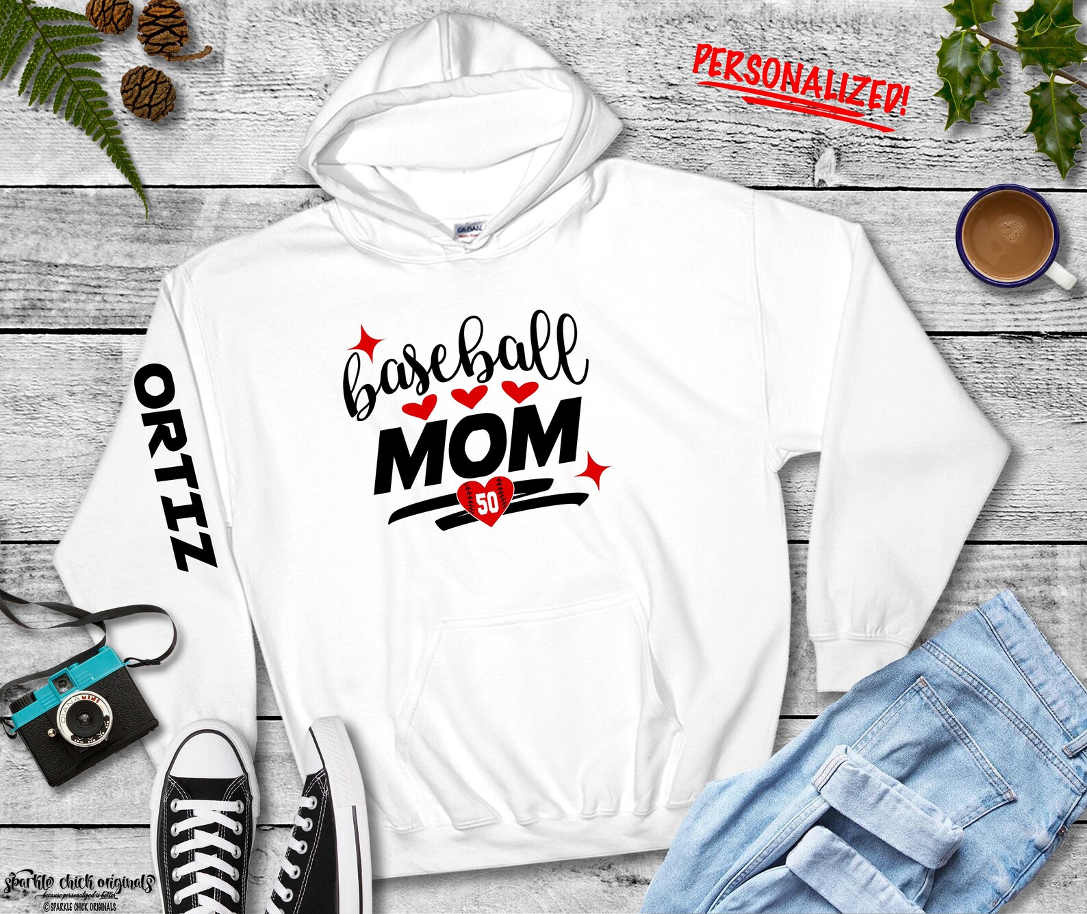 Baseball Mom Hoodie With Custom Name on Arm, Custom Baseball Mom ...