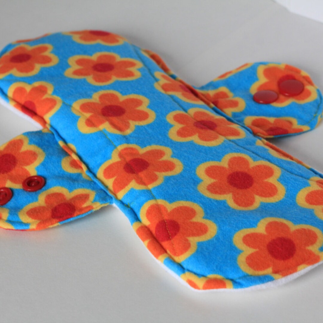 12" Single Layer Incontinence Pad Orange Floral on Aqua - Etsy