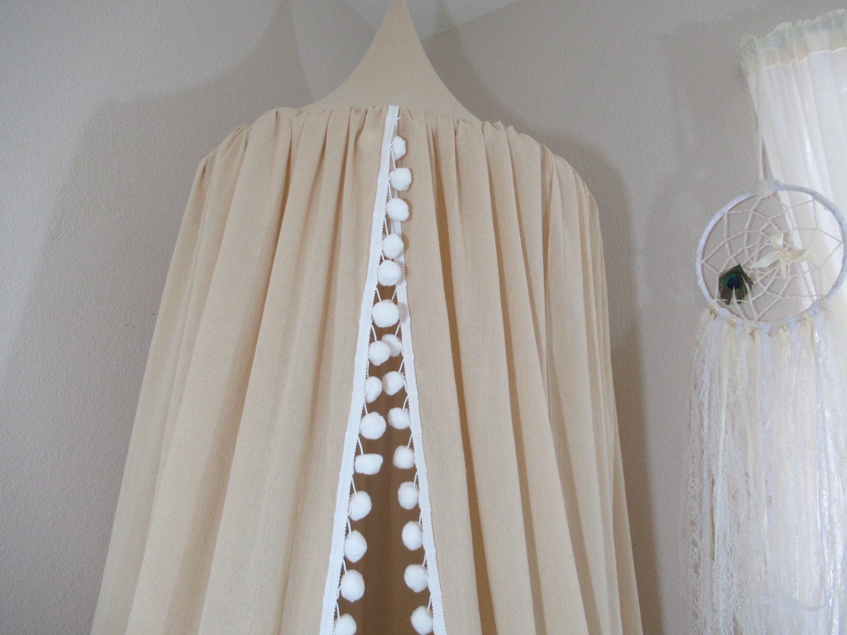 Pompom Play Canopy in Taupe Cotton / Hanging Tent/bed Canopy/ | Etsy