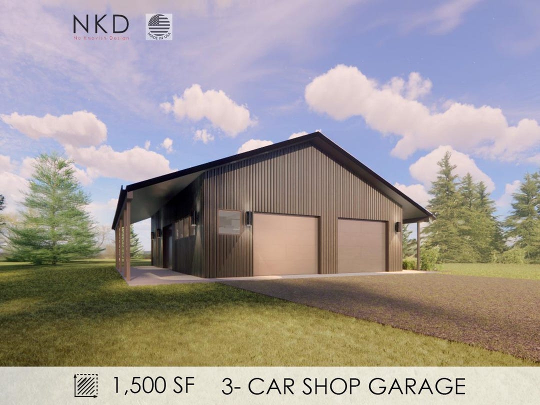 30' X 50' Shop Garage With Attic | 1500 SF Workshop | 3 Car Detached ...