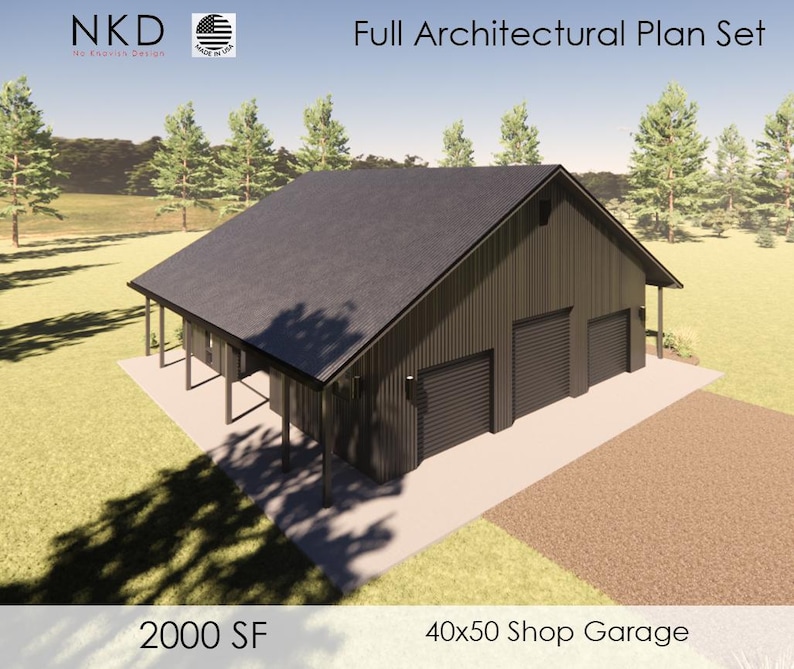 4-car Garage Plan With Loft: 40x52 Shop (PDF Download) - Etsy