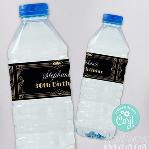Art Deco Water Bottle Labels Editable 1920s Roaring 20s Gatsby Birthday ...