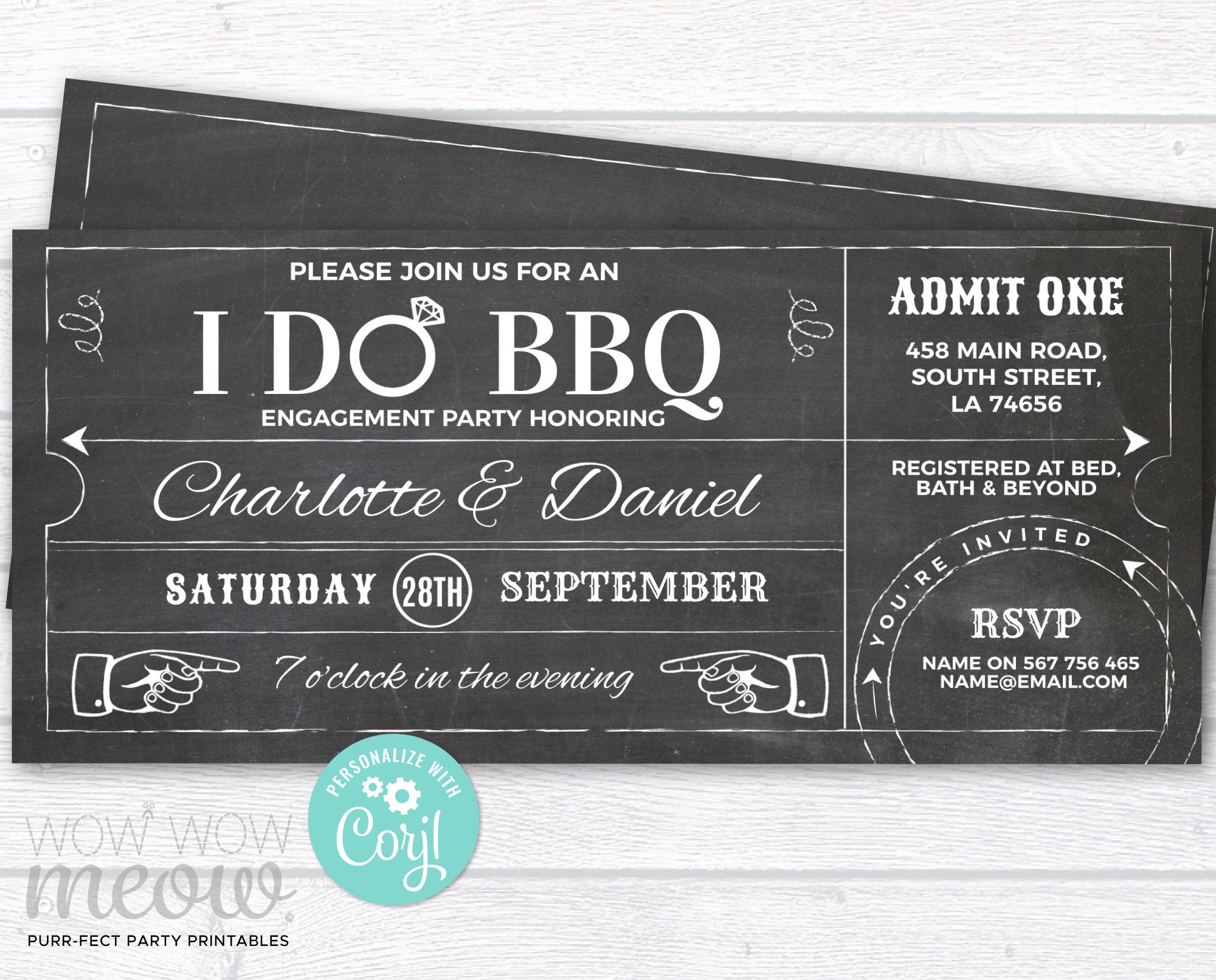 I Do BBQ Wedding Invite Party Invitation Chalk Train Ticket | Etsy
