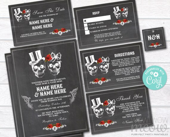 Skull Wedding Invitations Set Template Package Printable - Etsy